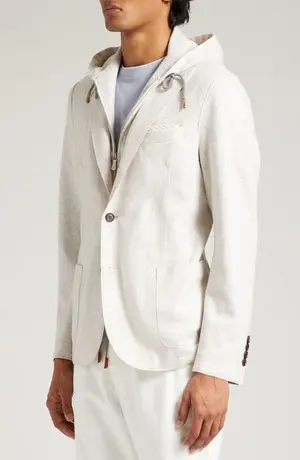 Eleventy Brushed Jersey Sport Coat With Removable Hooded Bib