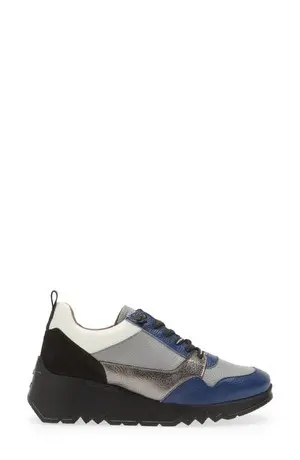 WONDERS Colorblock Platform Wedge Sneakers - Blue Grey Combo