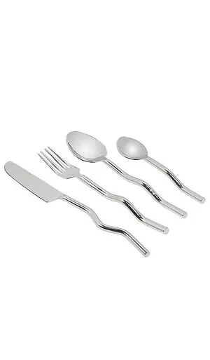 FAZEEK Wave Cutlery 4 Piece Set In Metallic - Silver