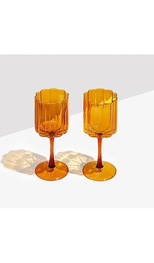 FAZEEK Wave Wine Glasses Set Of 2 In Burnt Orange - Amber