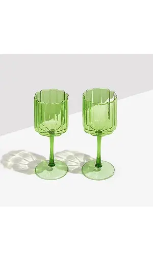 FAZEEK Wave Wine Glasses Set Of 2 - Green