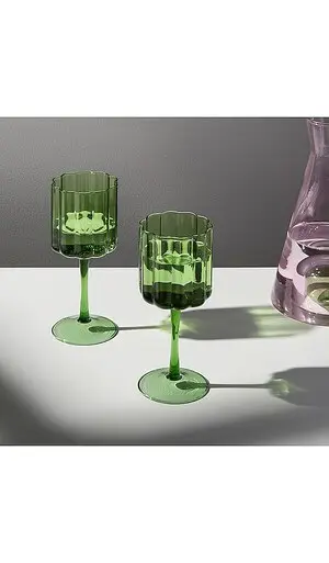 FAZEEK Wave Wine Glasses Set Of 2 - Green