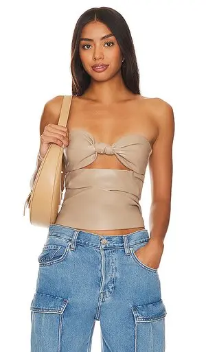 LOVERS AND FRIENDS Daxton Faux Leather Top - Beige Neutral