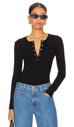 Lna Dalston Ribbed Henley Top