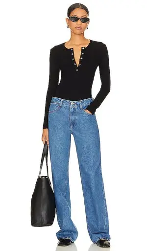 Lna Dalston Ribbed Henley Top