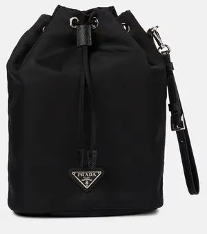 Prada Re-nylon Leather-trimmed Bucket Bag - Black