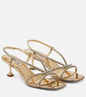 Miu Miu Embellished Metallic Leather Sandals - Gold