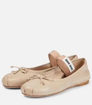 Miu Miu Logo Leather Ballet Flats