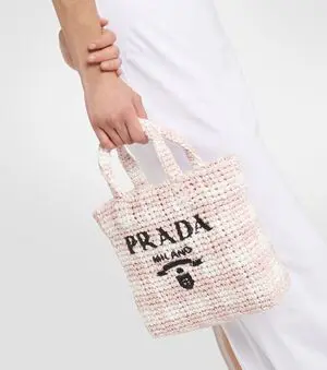 Prada Logo Raffia-effect Shopper