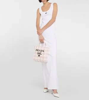 Prada Logo Raffia-effect Shopper