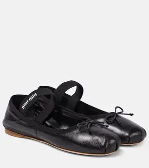 Miu Miu Logo Leather Ballet Flats - Black