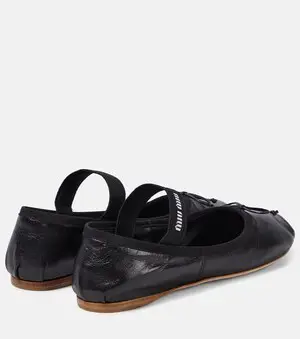 Miu Miu Logo Leather Ballet Flats - Black