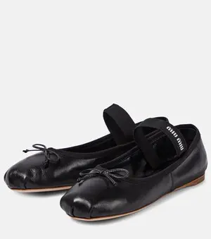 Miu Miu Logo Leather Ballet Flats - Black