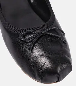 Miu Miu Logo Leather Ballet Flats - Black