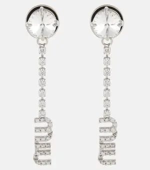 Miu Miu Logo Crystal-embellished Earrings - Silver