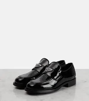 Prada Logo Patent Leather Loafers - Black