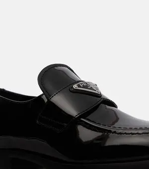 Prada Logo Patent Leather Loafers - Black