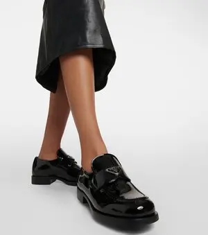 Prada Logo Patent Leather Loafers - Black
