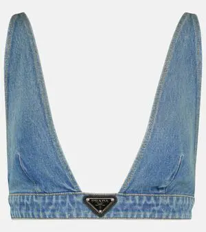 Prada Logo Denim Bralette - Blue
