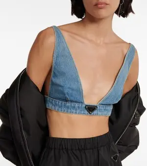 Prada Logo Denim Bralette