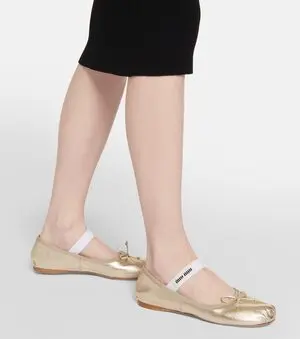 Miu Miu Logo Leather Ballet Flats - Gold