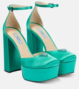 Prada Satin Platform Pumps - Green