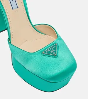 Prada Satin Platform Pumps - Green