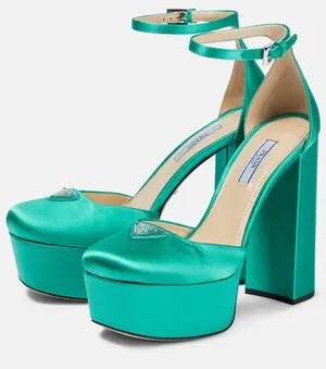 Prada Satin Platform Pumps - Green