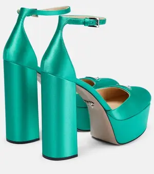 Prada Satin Platform Pumps - Green