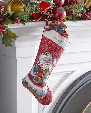SFERRA Retro Santa Holiday Stocking, Personalized - Multi