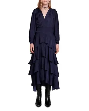Maje Ruffinella Dress - Navy