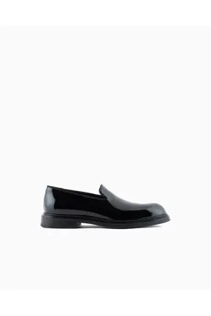 Emporio Armani Patent-leather Slipper Loafers - Black