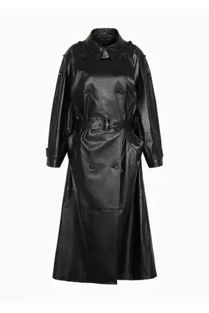 Giorgio Armani Double-Breasted Nappa Leather Oversized Trench Coat