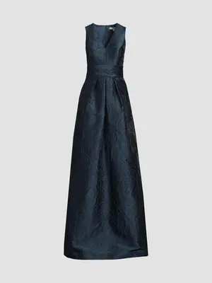 KAY UNGER Mariah Jacquard Textured Gown Blue Opal