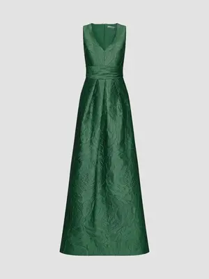 KAY UNGER Mariah Jacquard Textured Gown Emerald