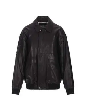 Dsquared2 Classic Leather Bomber Jacket In - Black