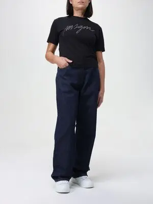 MSGM Cotton T-shirt With Embellished Logo - Black