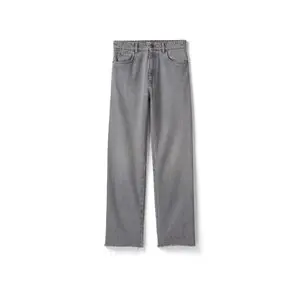 Miu Miu Washed Denim Pants With Embroidered Logo - Grey