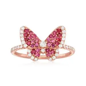 ROSS-SIMONS Ruby And . Diamond Butterfly Ring In 14kt Rose Gold - Multi