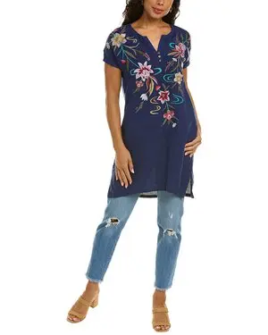 Johnny Was Maisie Easy Button Linen Tunic Dress - Blue