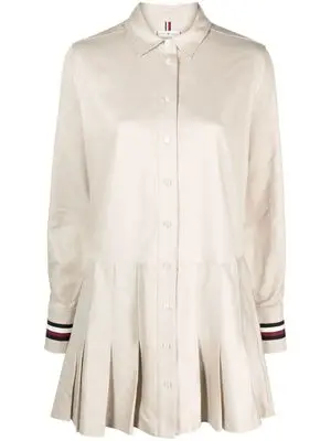 Tommy Hilfiger Logo-plaque Pleated Shirt Dress
