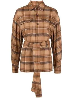 Polo Ralph Lauren Plaid-check Belted Shirt - Brown