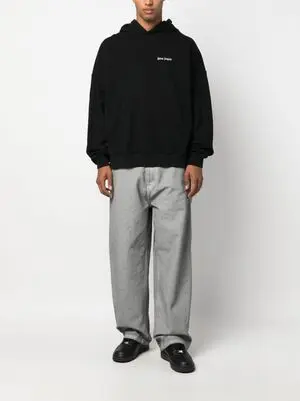 Palm Angels Logo-embroidered Cotton Hoodie - Black