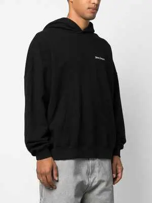 Palm Angels Logo-embroidered Cotton Hoodie - Black