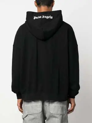 Palm Angels Logo-embroidered Cotton Hoodie - Black