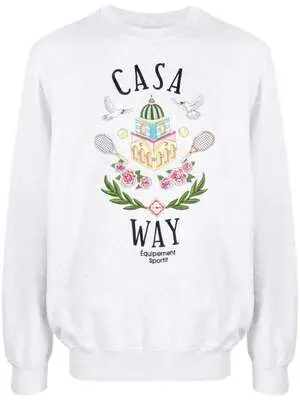 Casablanca Casa Way-embroidered Cotton Sweatshirt - Grey