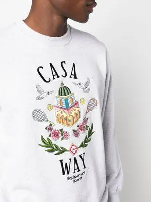 Casablanca Casa Way-embroidered Cotton Sweatshirt - Grey
