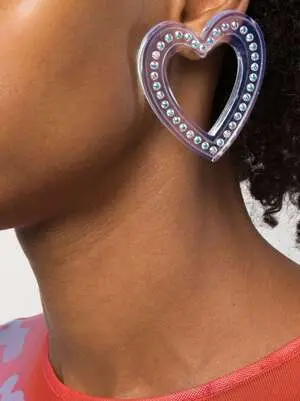 SAF SAFU Big Heart Crystal-embellished Earrings - Neutrals