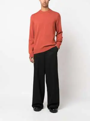 Emporio Armani Embroidered-logo Virgin-wool Jumper - Orange