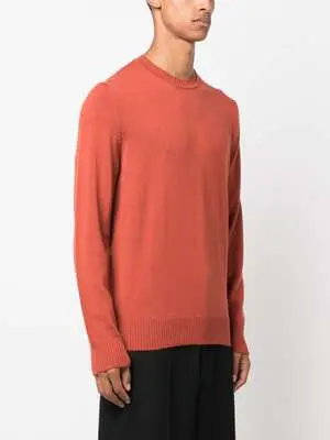 Emporio Armani Embroidered-logo Virgin-wool Jumper - Orange